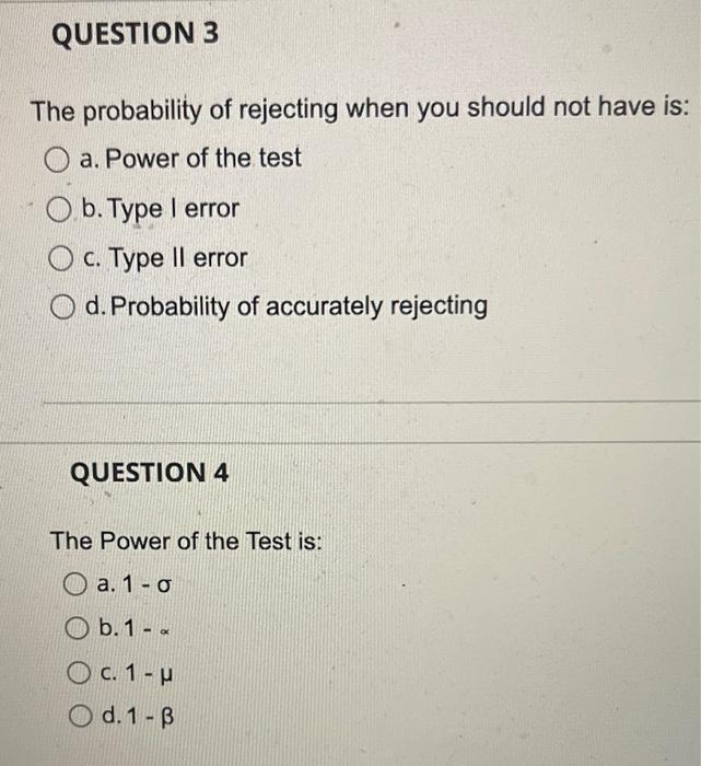 Solved The probability of not rejecting when you should have | Chegg.com