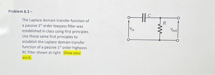 Solved The Laplace domain transfer function of a passive 1tt | Chegg.com