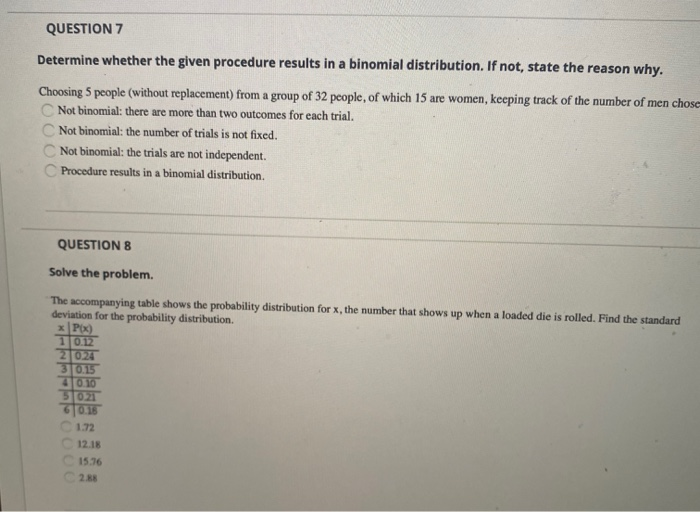 Solved QUESTION 7 Determine whether the given procedure | Chegg.com