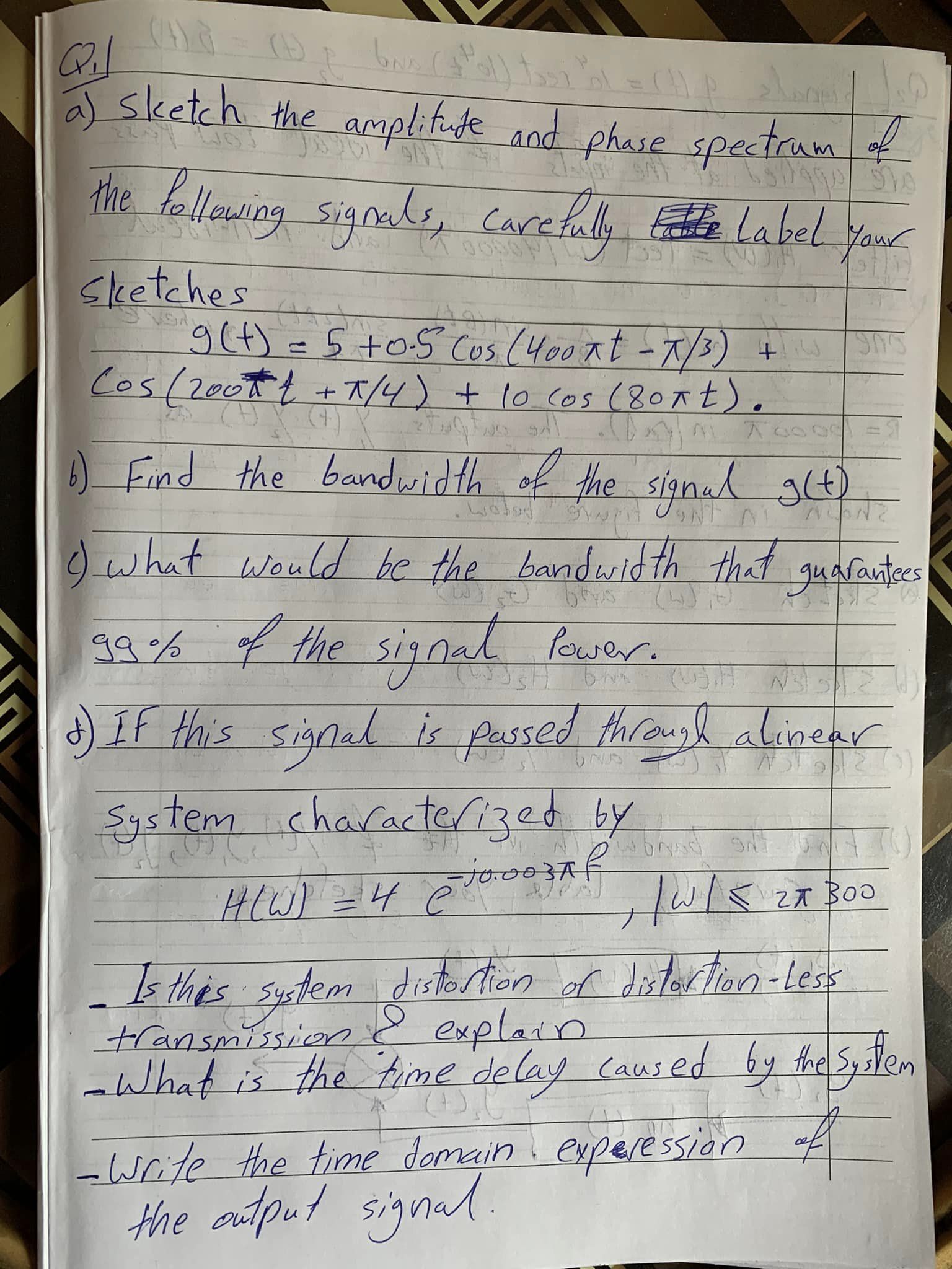 Solved Q.a) ﻿Sketch the amplitute and phase spectrum ofthe | Chegg.com