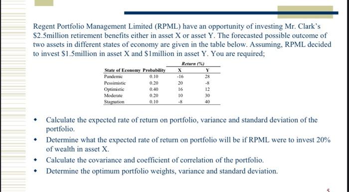 Solved Regent Portfolio Management Limited (RPML) have an | Chegg.com