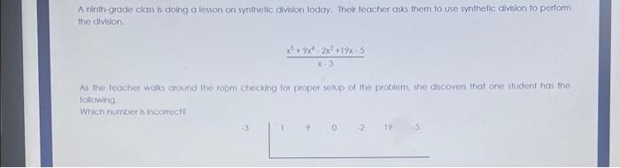 Solved A ninth-grade class is doing a lesson on synthetic | Chegg.com