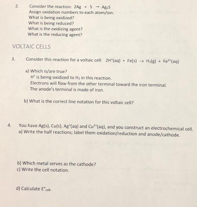 Solved 2. Consider the reaction: 2Ag + S Ag25 Assign | Chegg.com