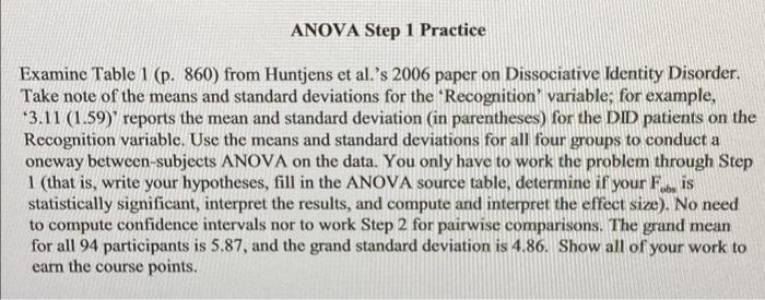 Solved Examine Table 1 (p. 860) from Huntjens et al.'s 2006 | Chegg.com