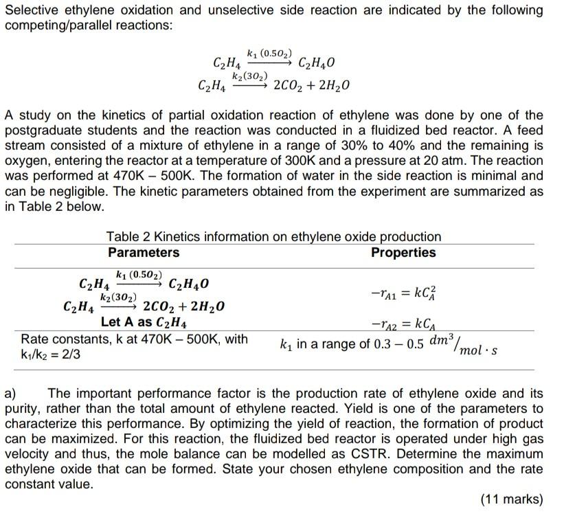 Selective ethylene oxidation and unselective side | Chegg.com