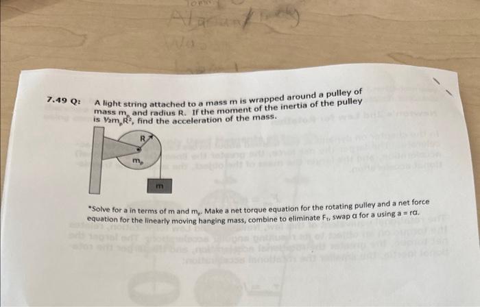 Solved A light string attached to a mass m is wrapped around | Chegg.com