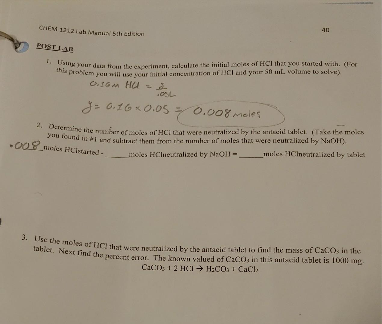 Solved 39 CHEM 1212 Lab Manual 5th Edition CI REPORT SHEET | Chegg.com