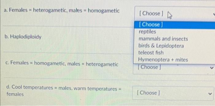 Solved a. Females - heterogametic, males = homogametic b. | Chegg.com