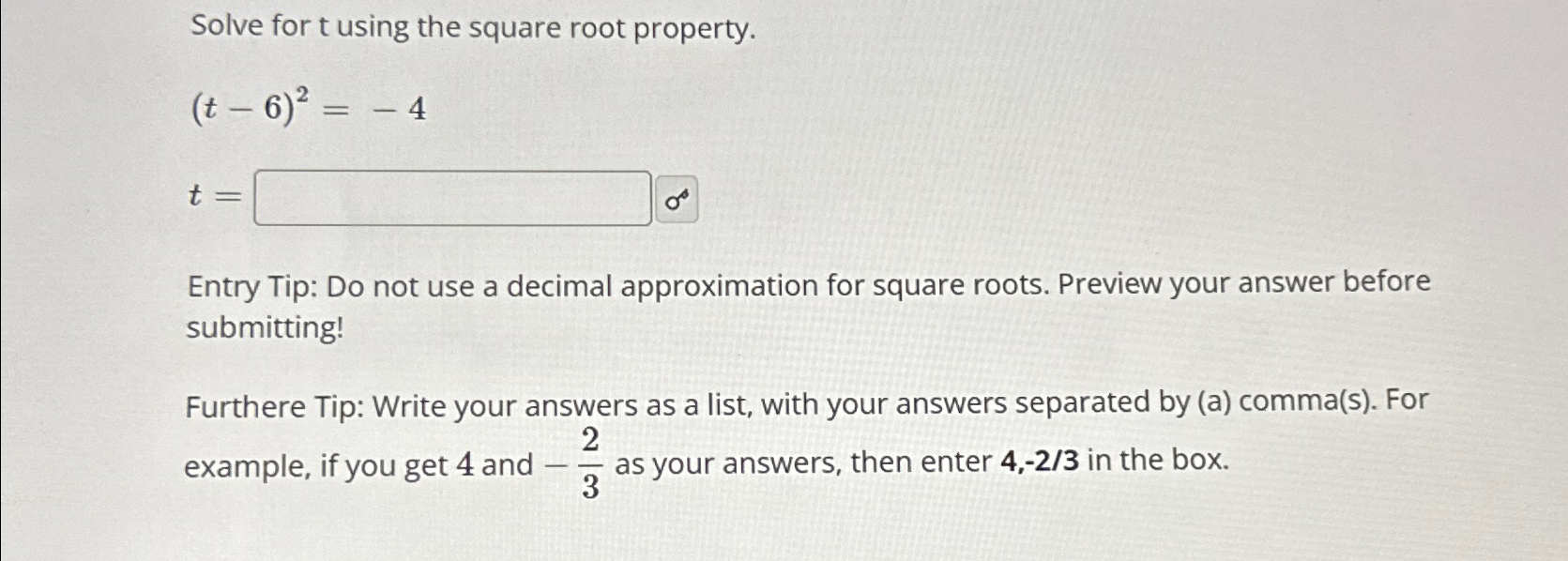 Solved Solve for t ﻿using the square root | Chegg.com