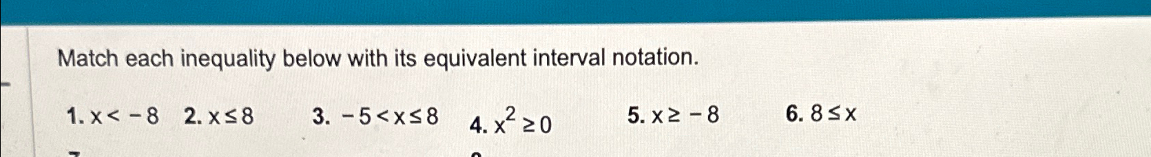 Solved Match each inequality below with its equivalent | Chegg.com