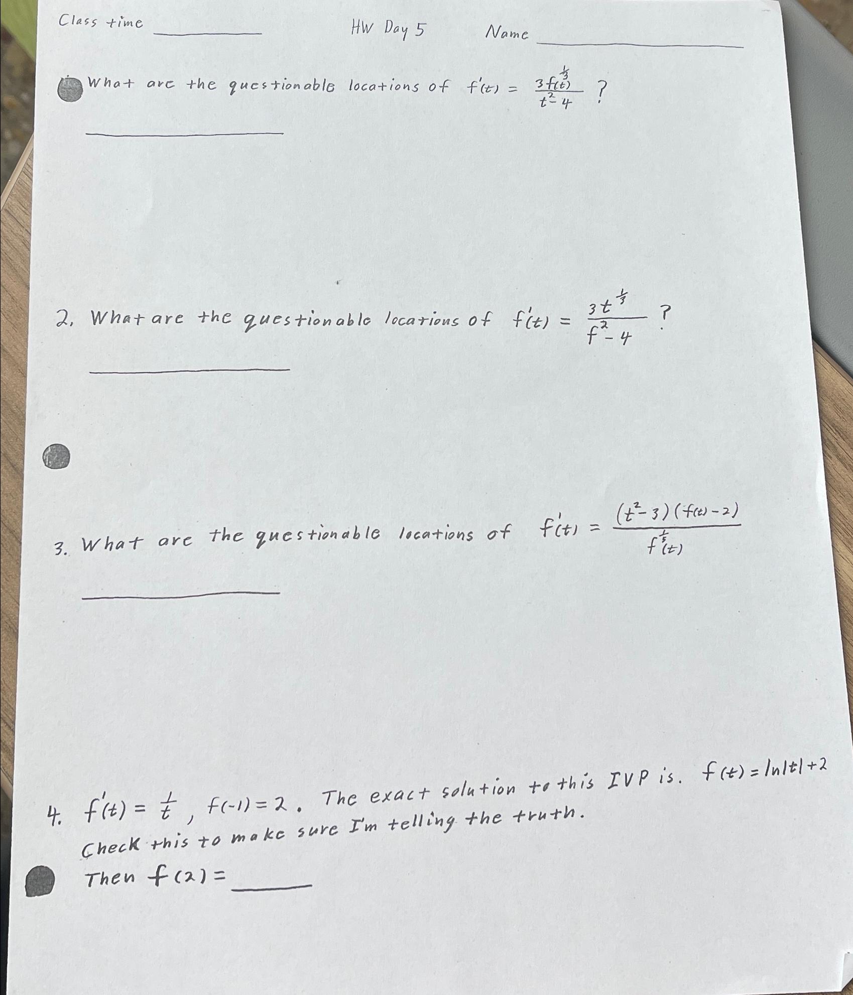 Solved Class timeHW Day 5 ﻿NameWhat are the questionable | Chegg.com