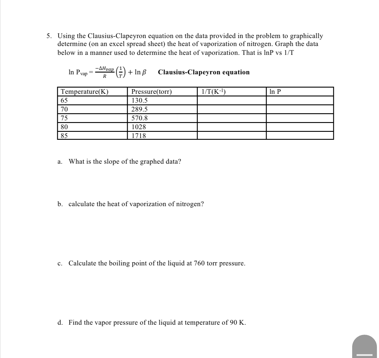 Using the Clausius-Clapeyron equation on the data | Chegg.com