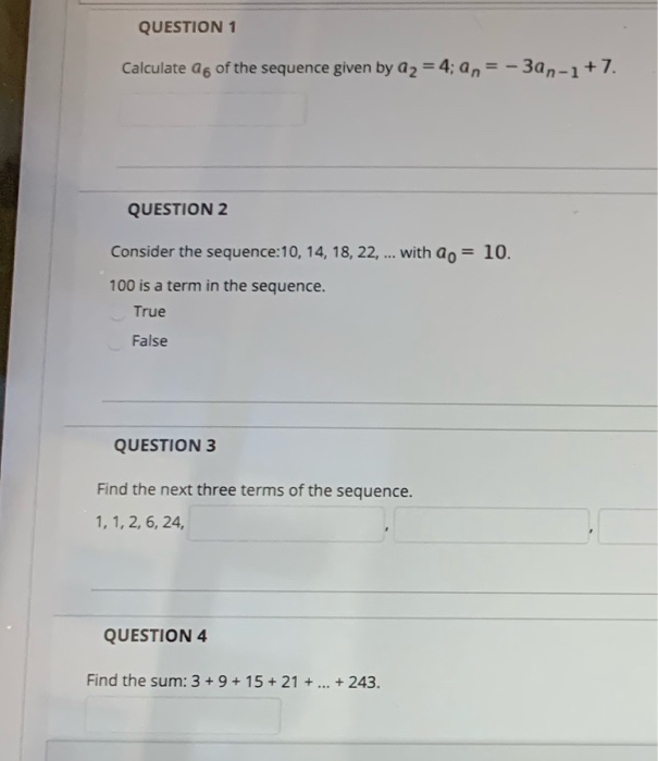 Solved QUESTION 1 Calculate ag of the sequence given by Q2 = | Chegg.com