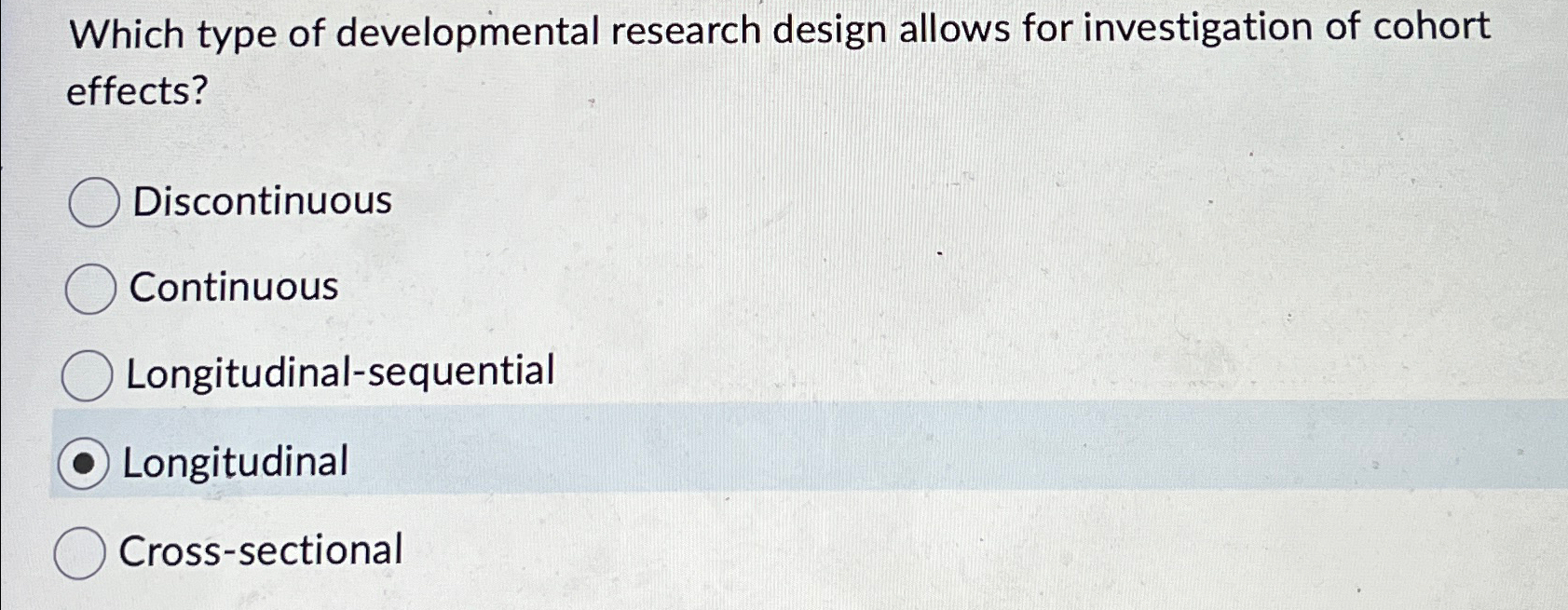 Solved Which type of developmental research design allows | Chegg.com