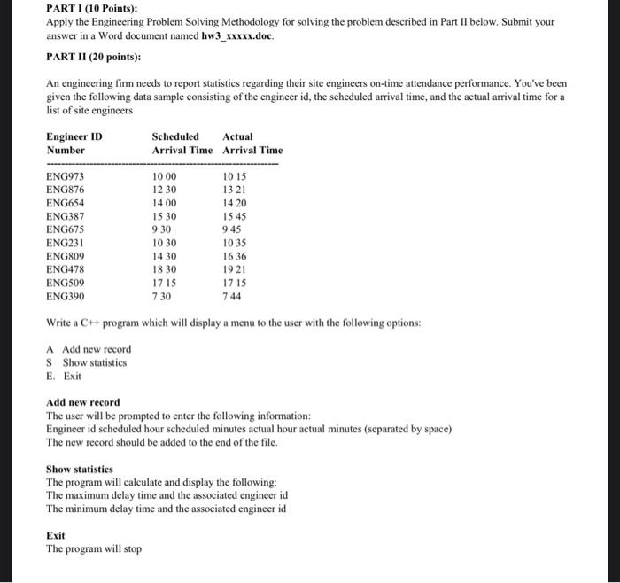 Solved PART I (10 Points): Apply the Engineering Problem | Chegg.com