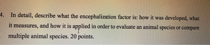 Solved 4. In detail, describe what the encephalization | Chegg.com