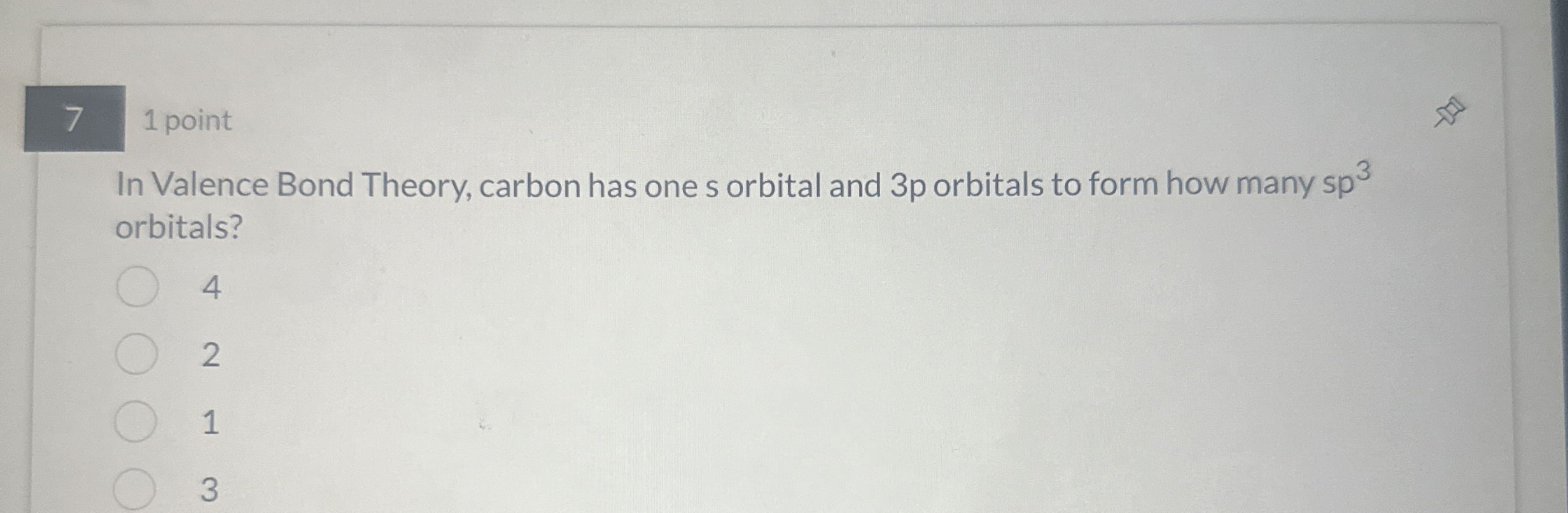 Solved 1 ﻿pointIn Valence Bond Theory, carbon has one s | Chegg.com
