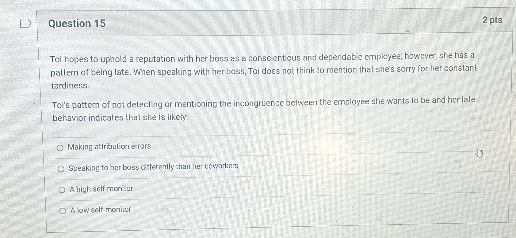 Solved Question 152ptsToi hopes to uphold a reputation with | Chegg.com