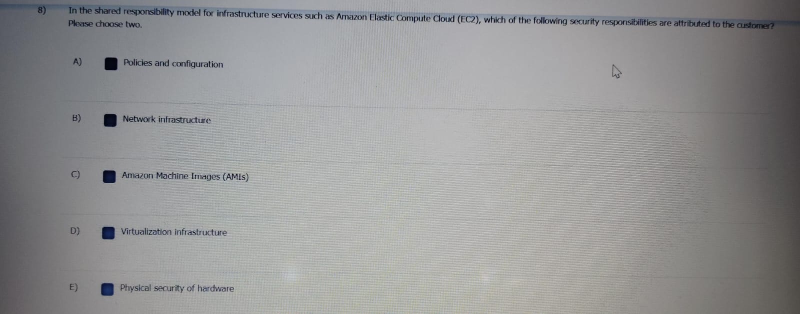 Solved In the shared responsibility model for infrastructure | Chegg.com