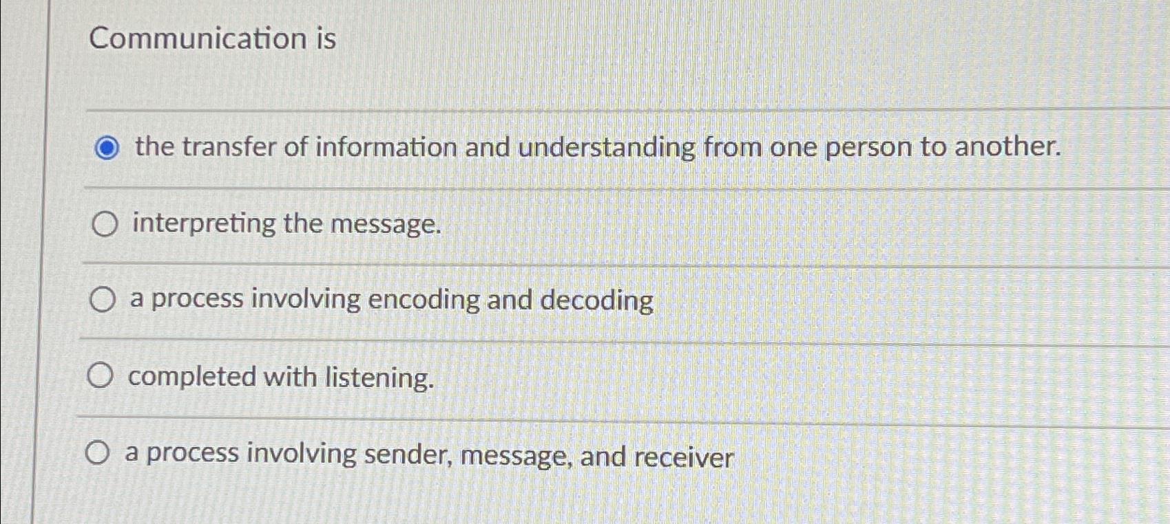 Solved Communication isthe transfer of information and | Chegg.com