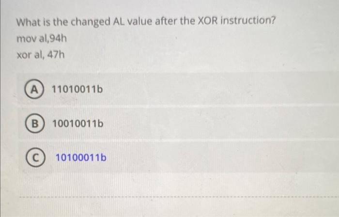 Solved What is the changed AL value after the XOR | Chegg.com