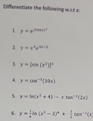 Solved Differentiate the following w.r.t x | Chegg.com