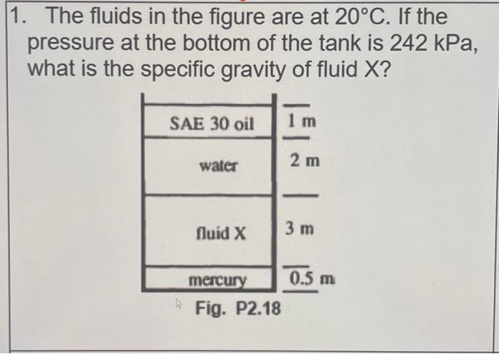 Solved 1. The fluids in the figure are at 20∘C. If the | Chegg.com