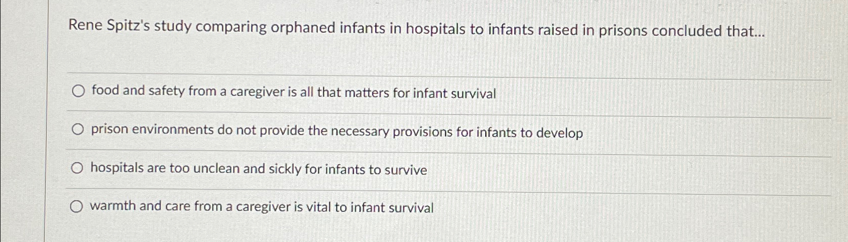 Solved Rene Spitz's study comparing orphaned infants in | Chegg.com