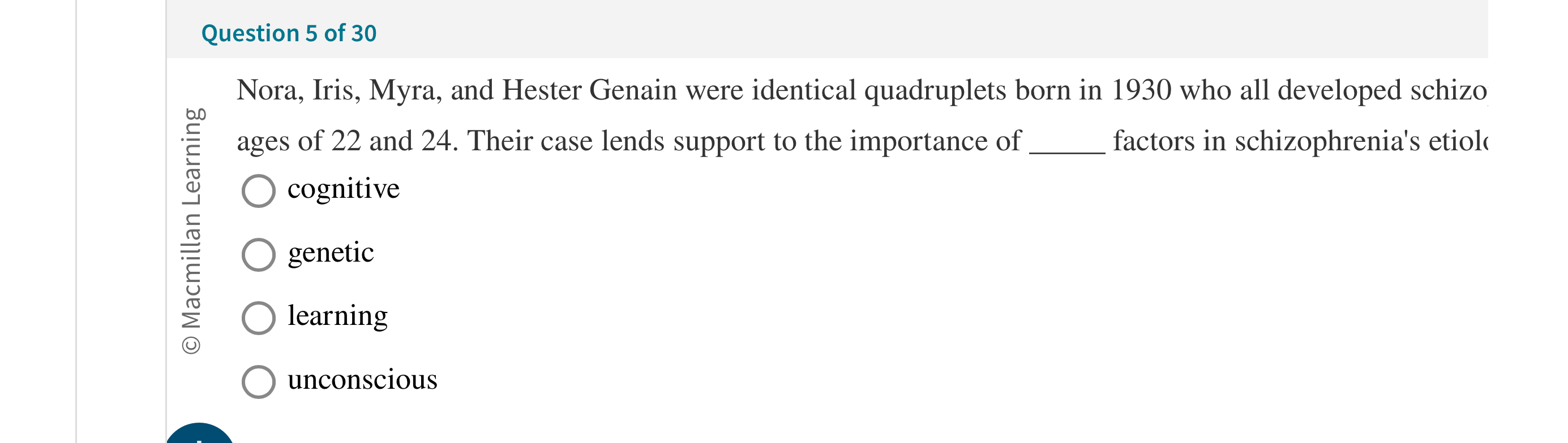 Solved Question 5 ﻿of 30Nora, Iris, Myra, and Hester Genain | Chegg.com