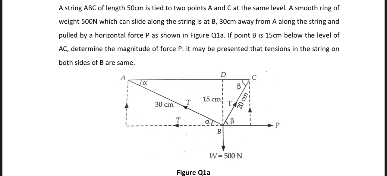 A string ABC of length 50 ﻿cm is tied to two points A | Chegg.com