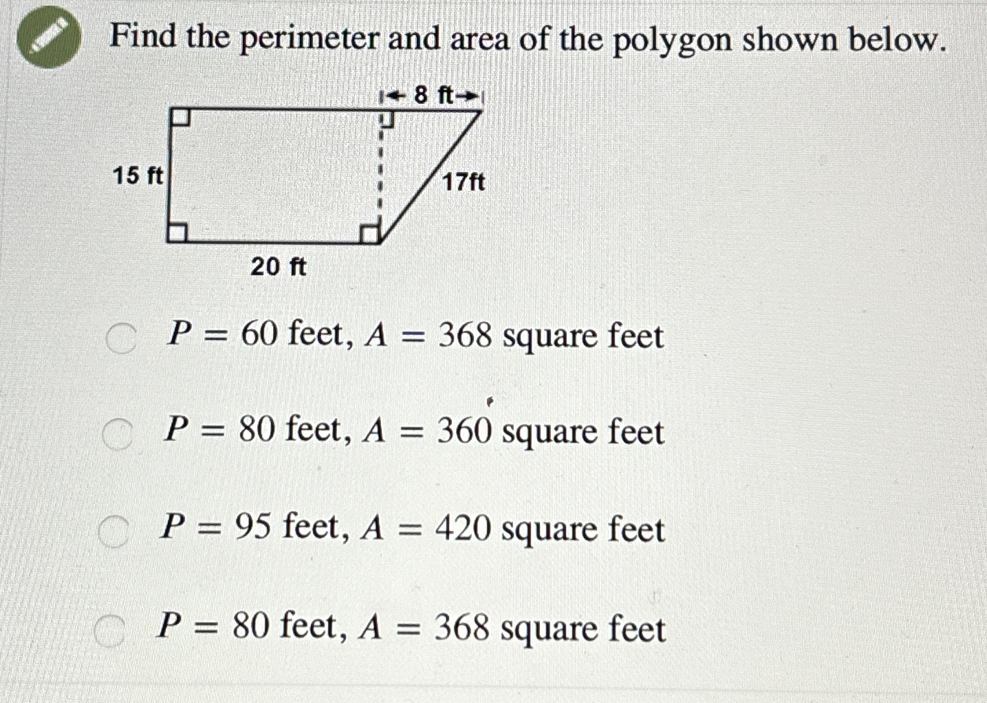 Solved Find the perimeter and area of the polygon shown | Chegg.com