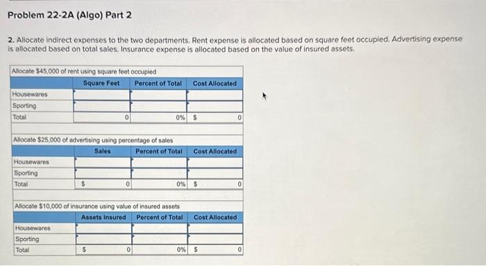 Solved 2. Allocate indirect expenses to the two departments. | Chegg.com