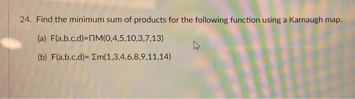 Solved 24. Find the minimum sum of products for the | Chegg.com