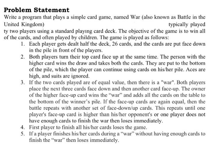 Solved Problem Statement Write A Program That Plays A Simple 