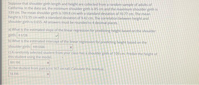 Solved Suppose that shoulder girth length and height are | Chegg.com