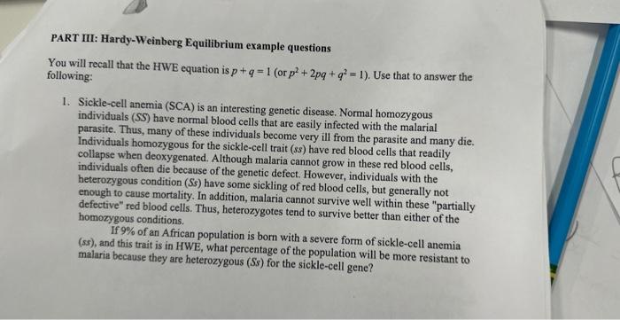 Solved PART III: Hardy-Weinberg Equilibrium example | Chegg.com