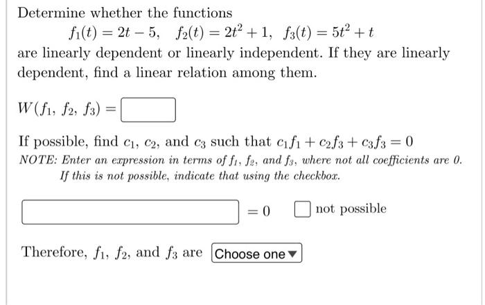 Solved Determine whether the functions | Chegg.com