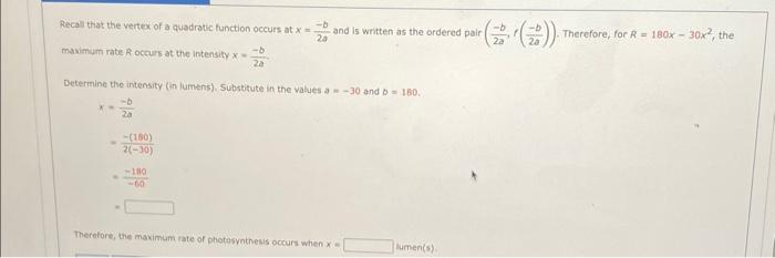 Solved Recall that the vertex of a quadratic function occurs | Chegg.com