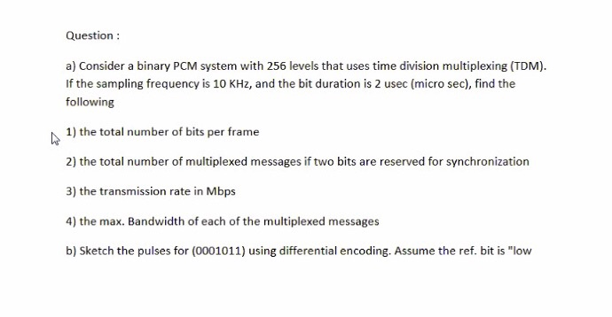 Solved Question : a) Consider a binary PCM system with 256 | Chegg.com