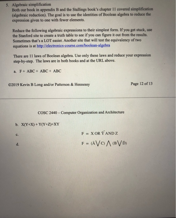 Solved 5. Algebraic simplification Both our book in appendix | Chegg.com