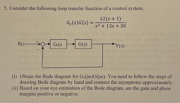 Solved 5. Consider the following loop transfer function of a | Chegg.com