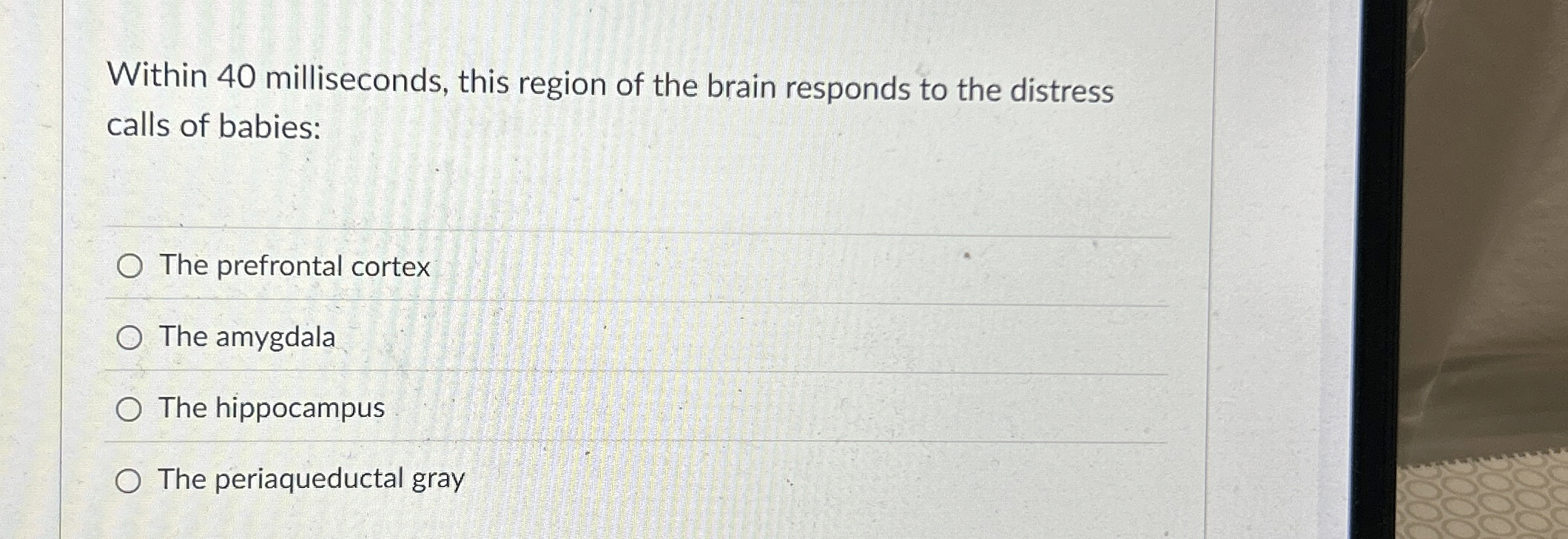 Within 40 ﻿milliseconds, this region of the brain | Chegg.com