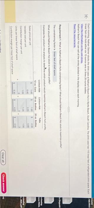 Solved Each morning, Nathan Steinef stocks the drink case at | Chegg.com