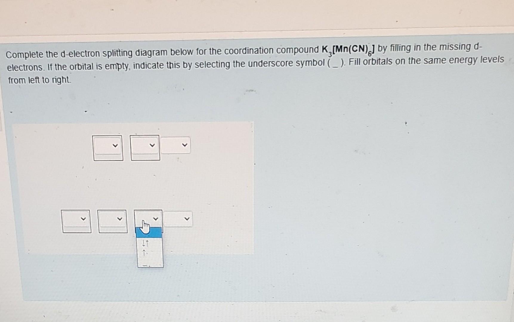 Solved Complete the d-electron splitting diagram below for | Chegg.com