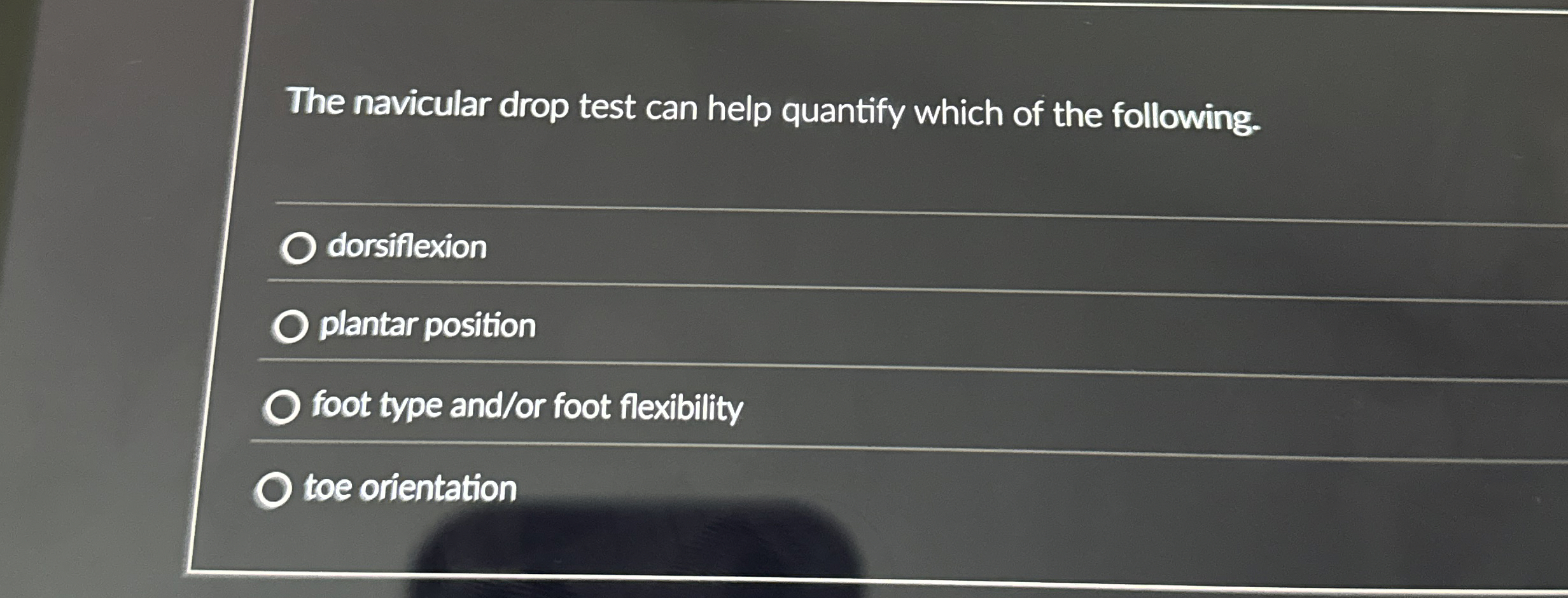 Solved The navicular drop test can help quantify which of | Chegg.com
