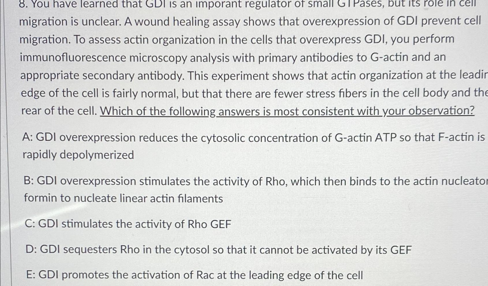 Solved You have learned that GDI is an imporant regulator of | Chegg.com