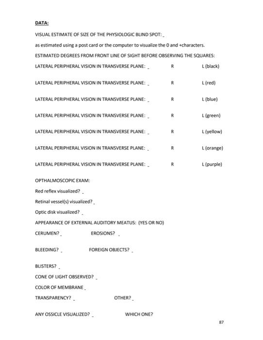 DATA: VISUAL ESTIMATE OF SIZE OF THE PHYSIOLOGIC | Chegg.com