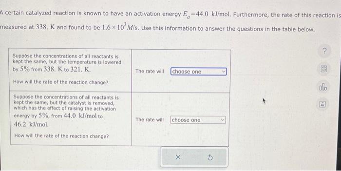Solved certain catalyzed reaction is known to have an | Chegg.com