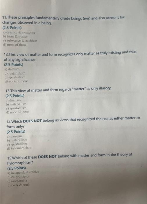 11.These principles fundamentally divide beings (ens) | Chegg.com