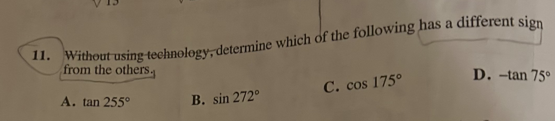 Solved Without using technology, determine which of the | Chegg.com